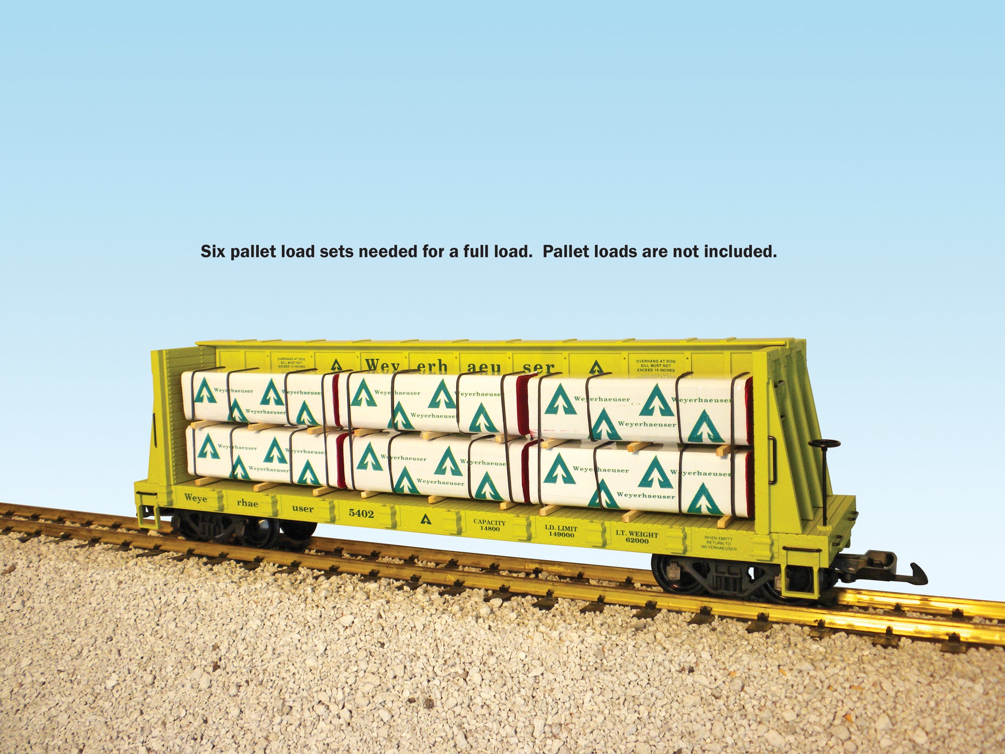 USA Trains CENTER I-BEAM FLAT CAR Wayerhaeuser R17403B - Yellow/ Green ...